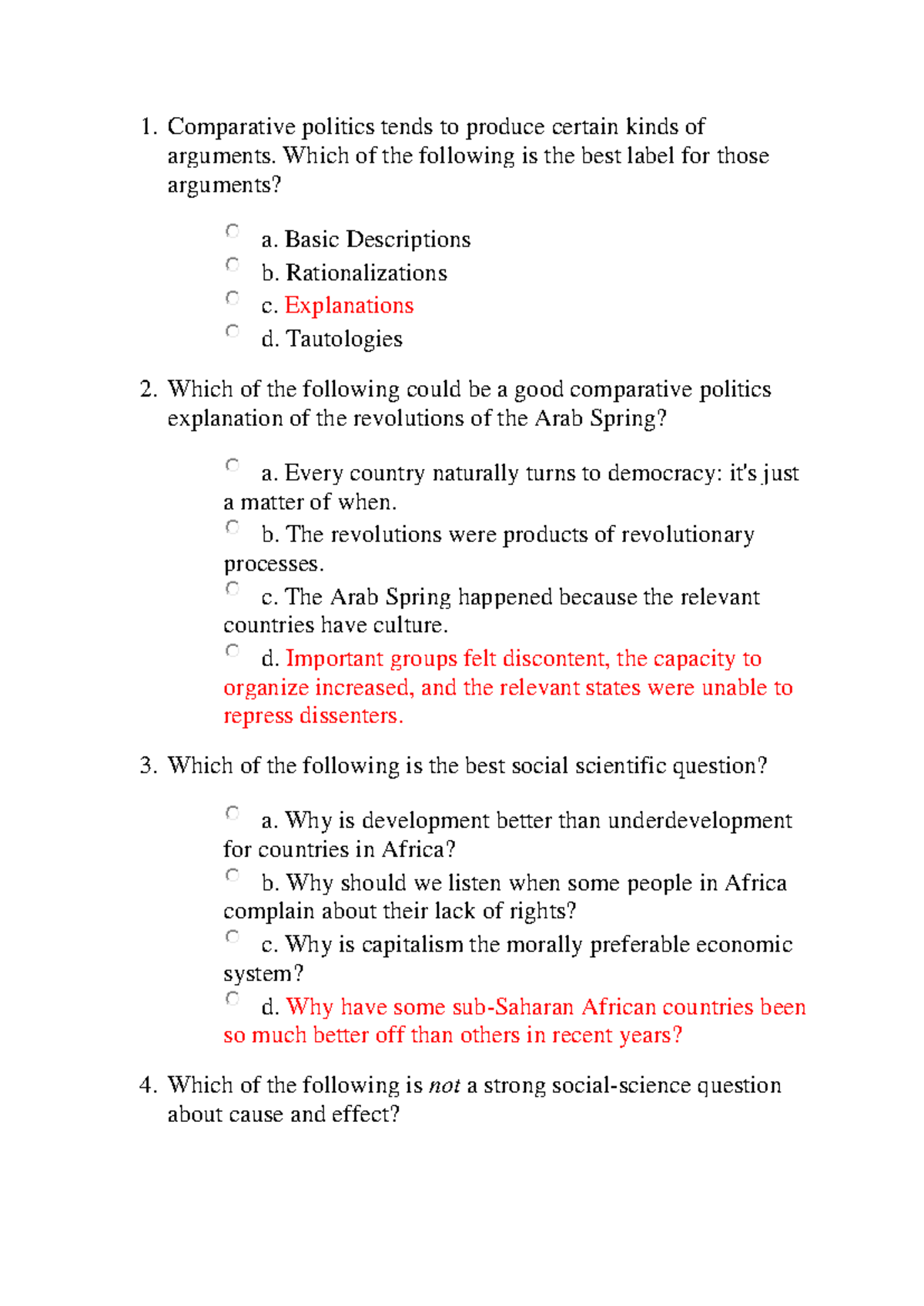 Comparative politics mcq - Comparative politics tends to produce ...