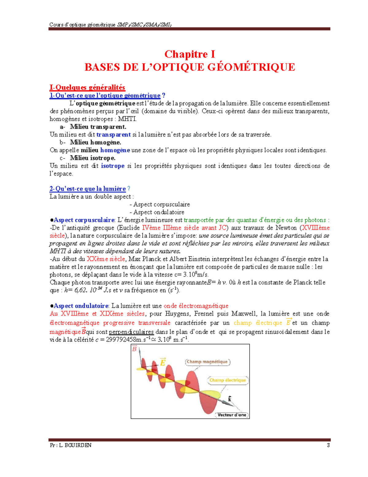 Chapitre I Bases de l’optique géométrique - Chapitre I BASES DE L ...