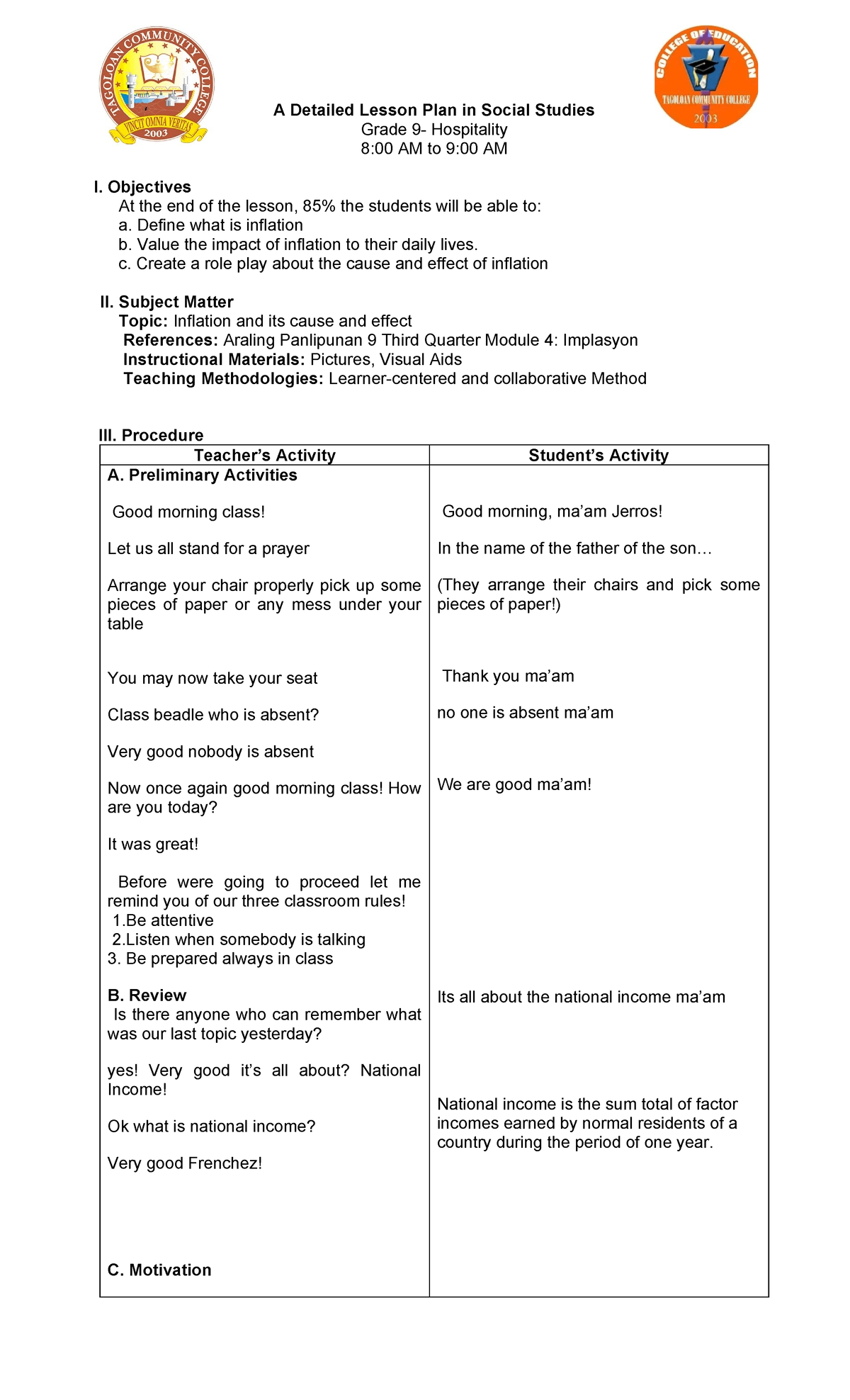 A detailed lesson plan- social studies - A Detailed Lesson Plan in ...