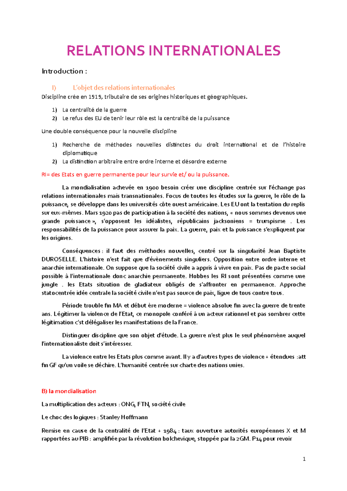 Relations Internationales - RELATIONS INTERNATIONALES Introduction : I ...