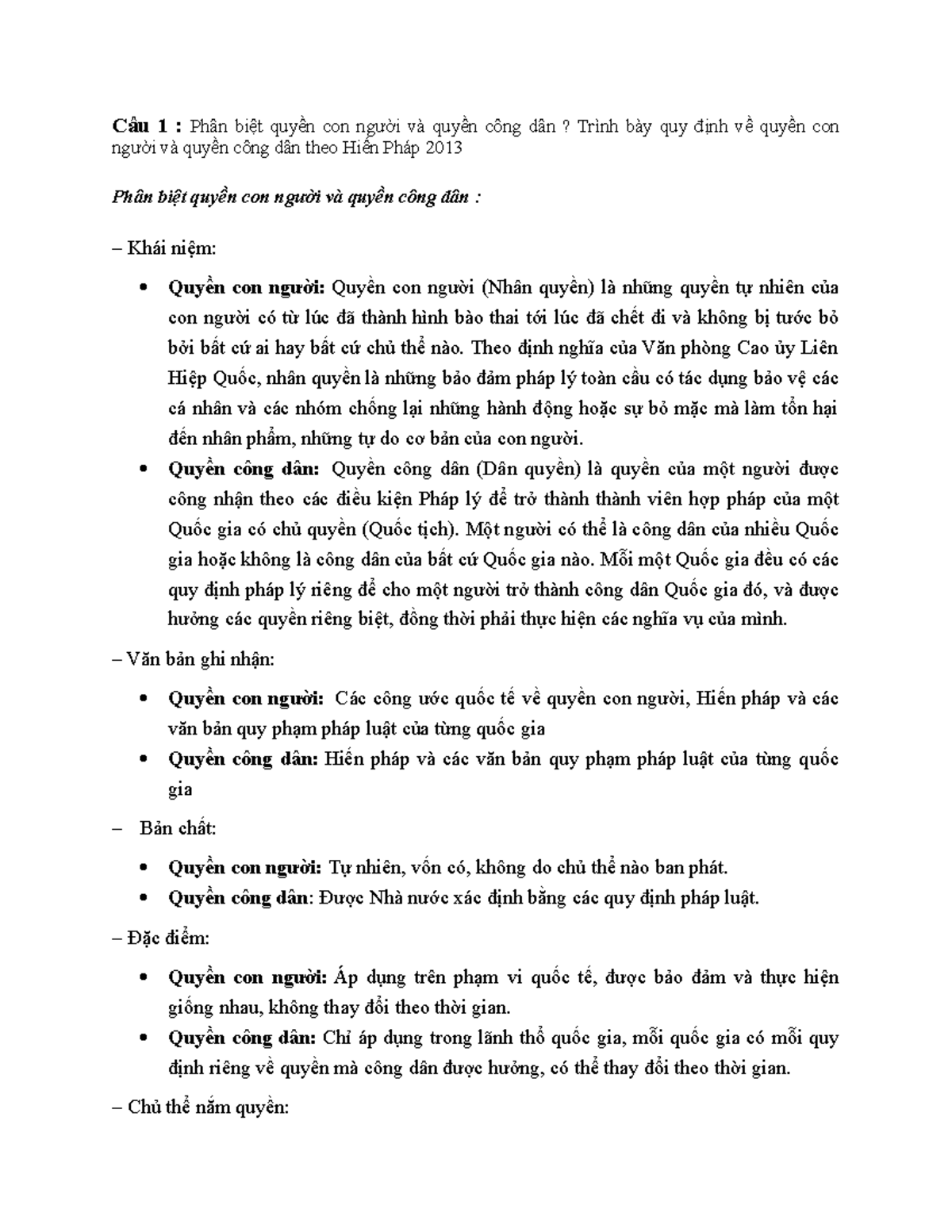 Le Dam Tuan Dat 71DCTM22 - Câu 1 : Phân biệt quyền con người và quyền công dân? Trình bày quy ...