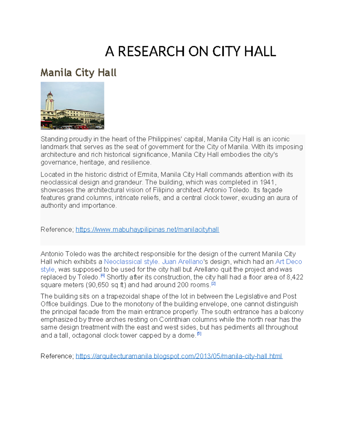 A Research ON CITY HALL - A RESEARCH ON CITY HALL Manila City Hall ...