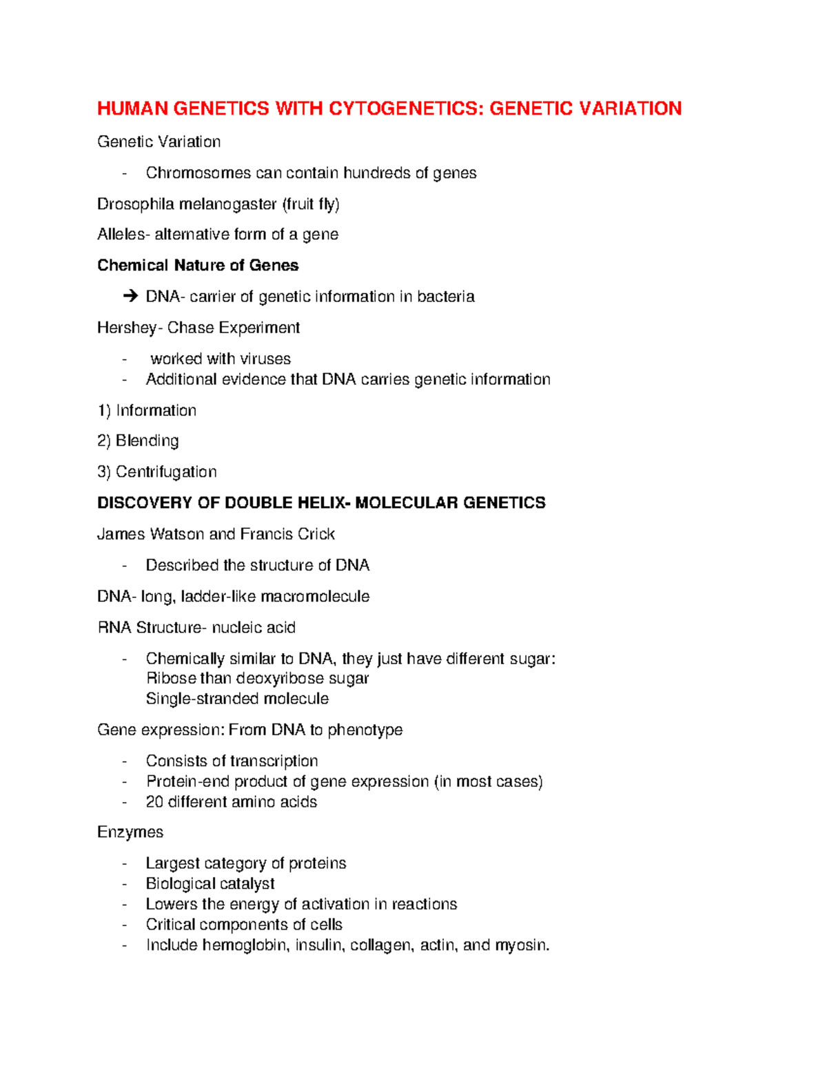 Genetic Variation - Lecture notes 3 - HUMAN GENETICS WITH CYTOGENETICS ...