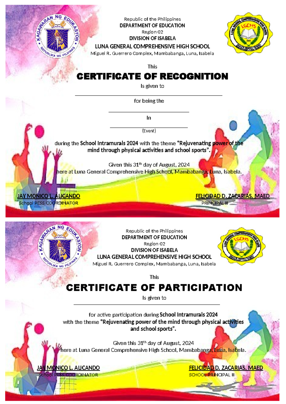Intramural-certificate - Republic of the Philippines DEPARTMENT OF ...
