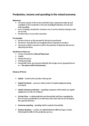 Study Unit 2 - Study Unit 2: Production, income and spending in the ...