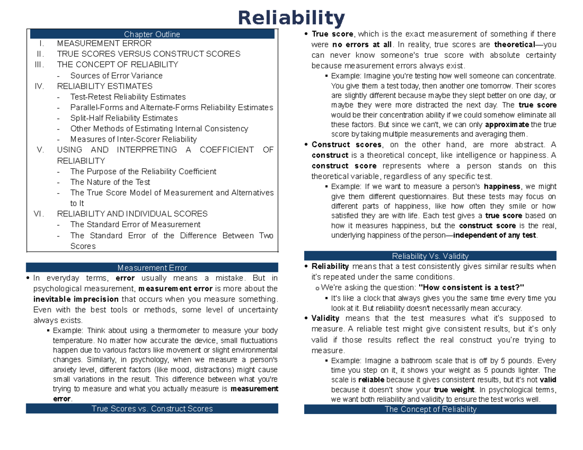 Reliability Lecture Notes - Reliability Chapter Outline I. MEASUREMENT ...