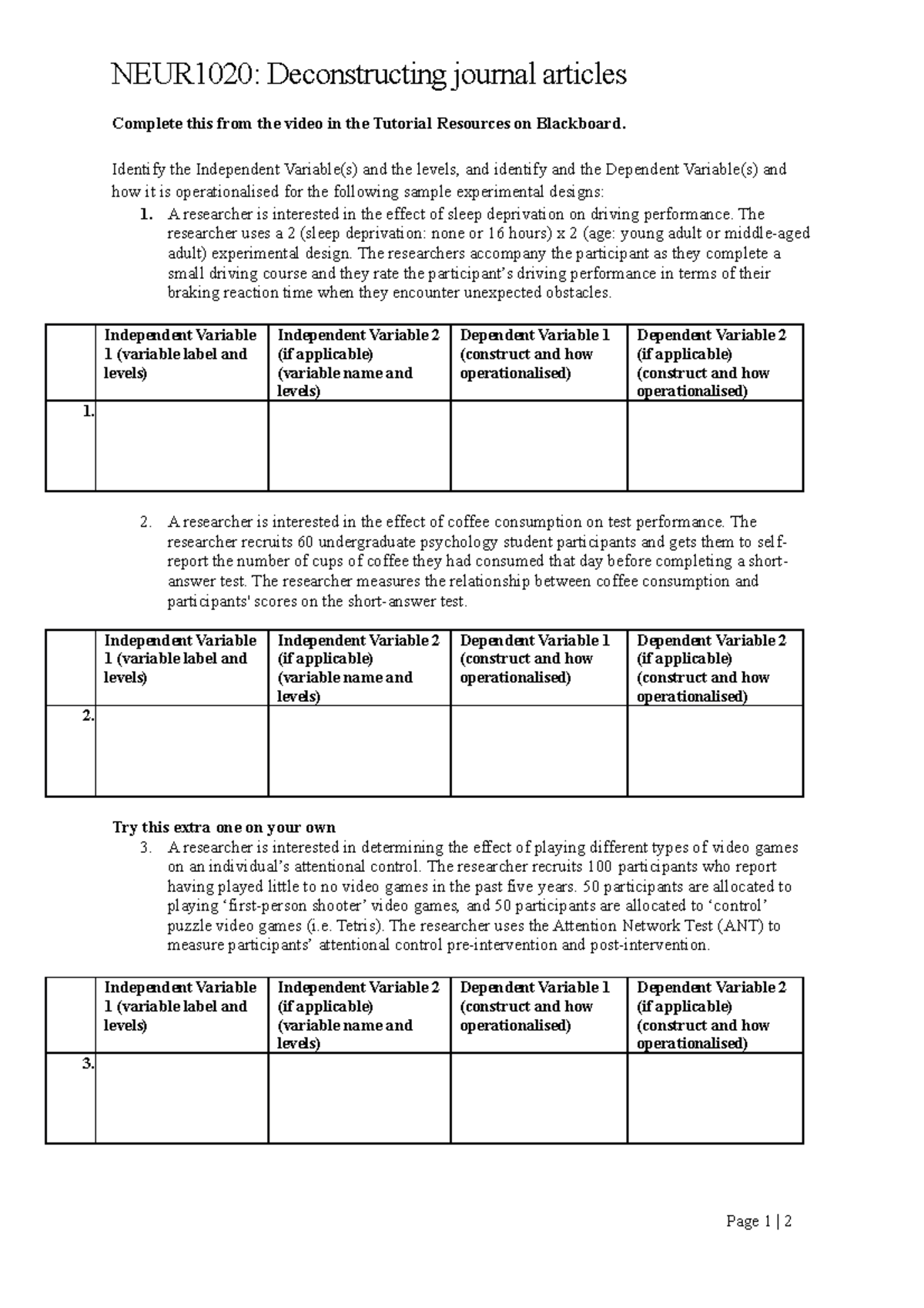 Tutorial 3 Deconstructing journal articles - Worksheet - NEUR1020 ...