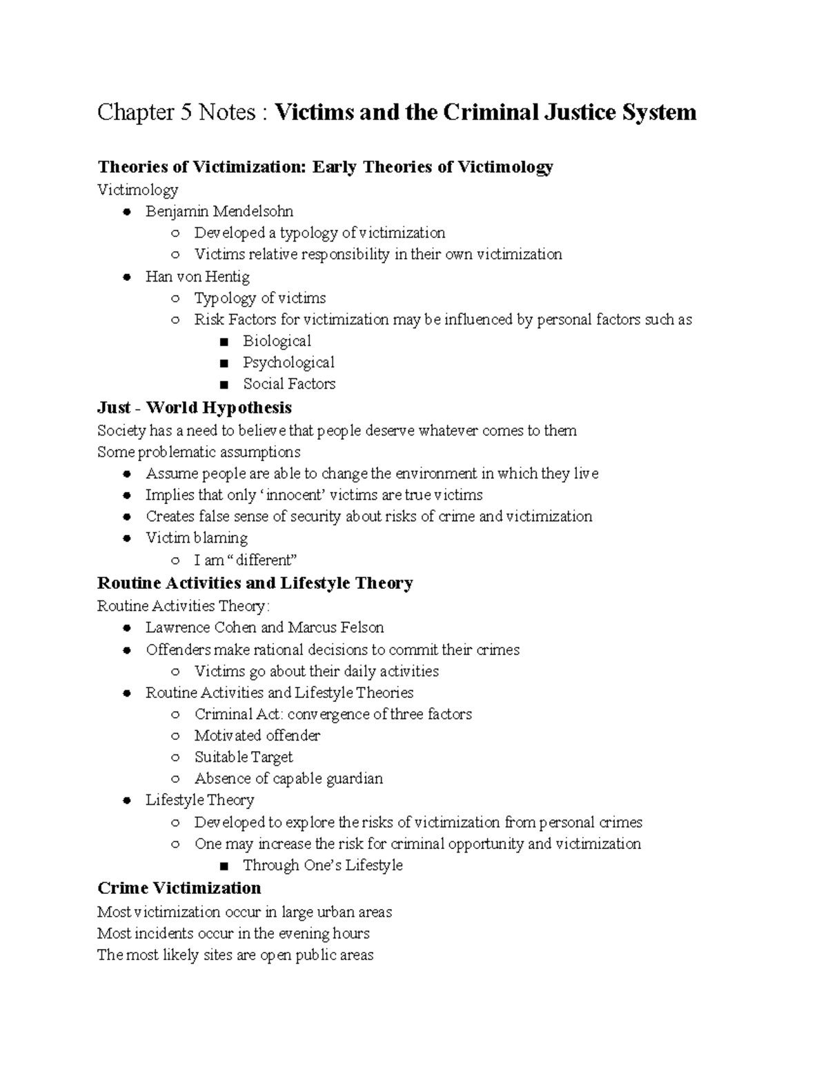 Chapter 5 Criminal Justice Notes - Chapter 5 Notes : Victims and the ...