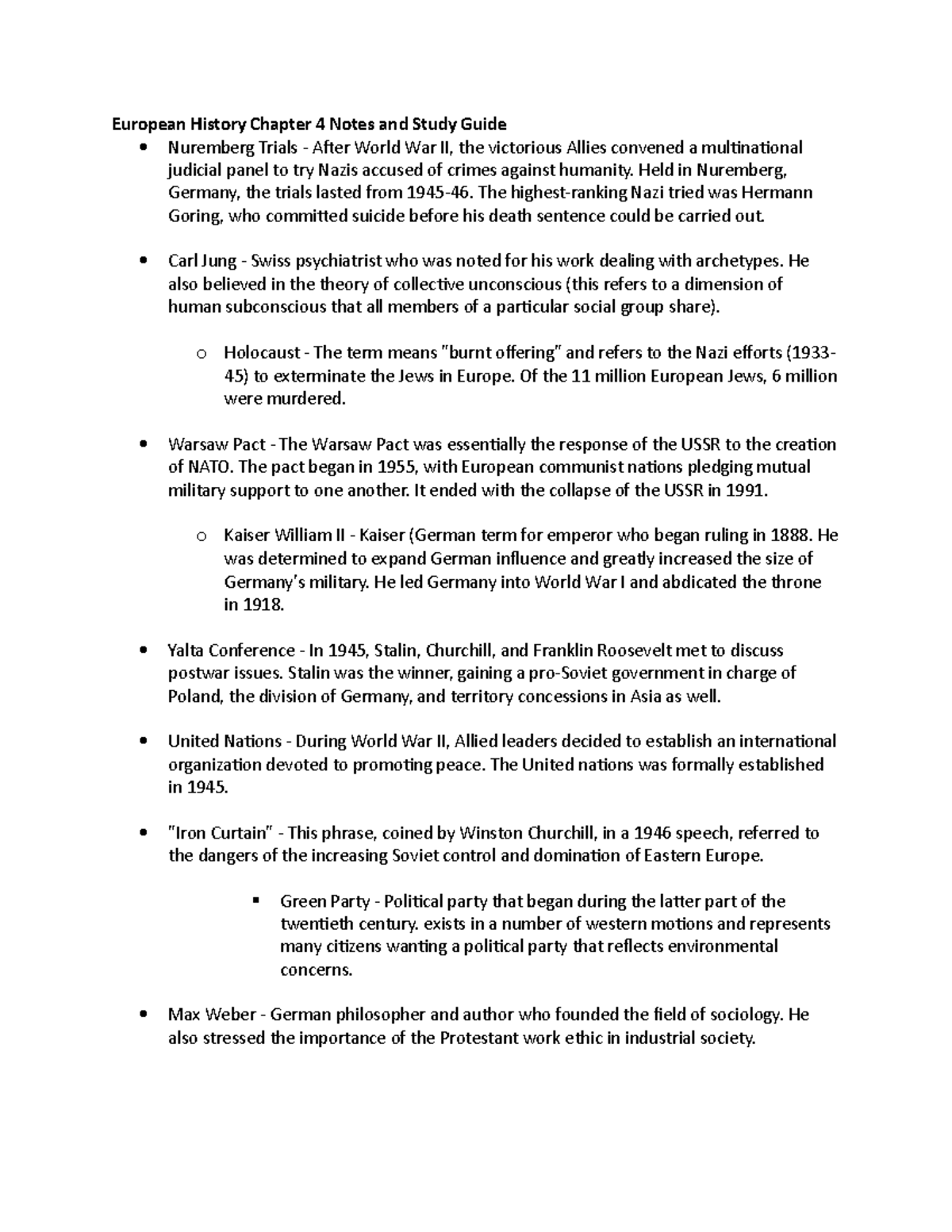 European History Chapter 4 Notes and Study Guide - Held in Nuremberg ...