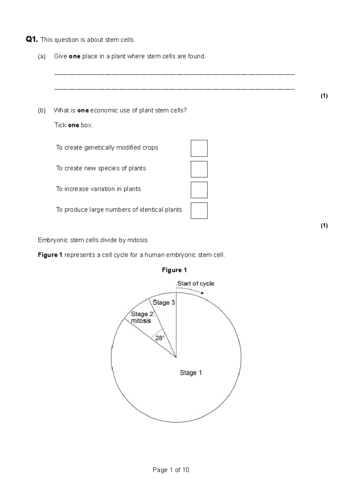 Cells and cell division exam q - Q1. This question is about stem cells ...