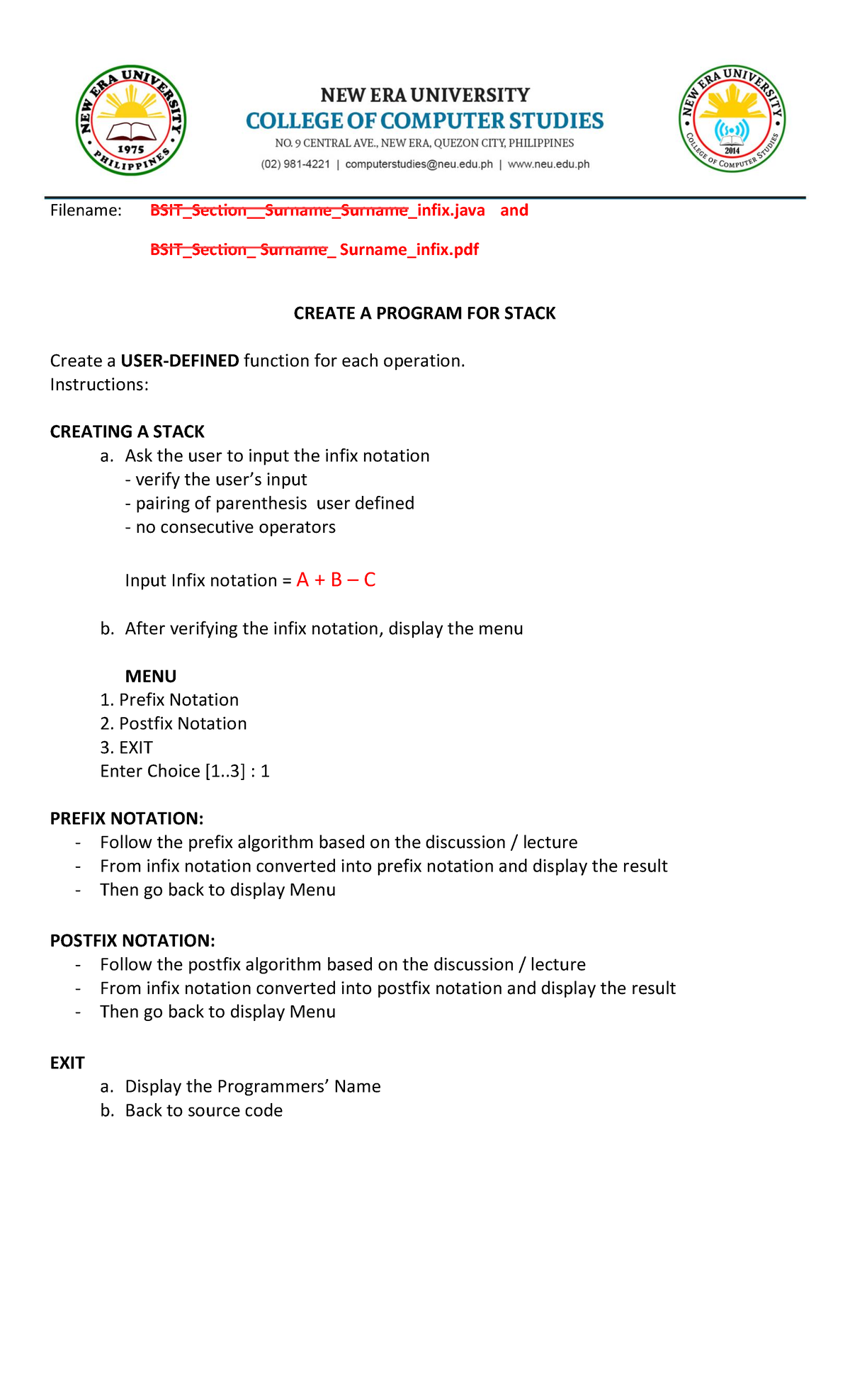 Laboratory 4 Stacks Part II - Filename: BSIT_Section__Surname_Surname ...