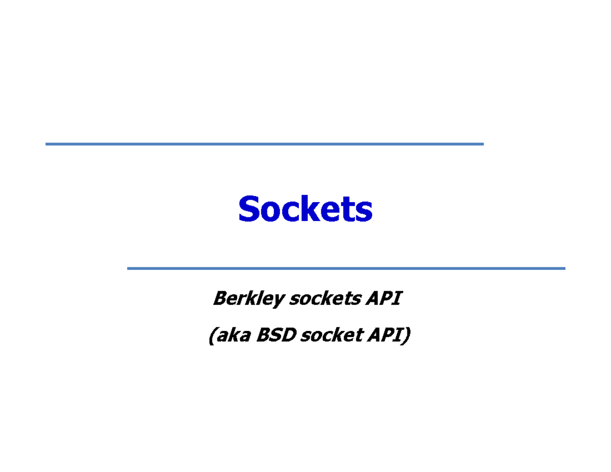 SOt-13-Sockets - Resumo Fundamentos de Sistemas Operativos - Sockets Berkley sockets API (aka ...