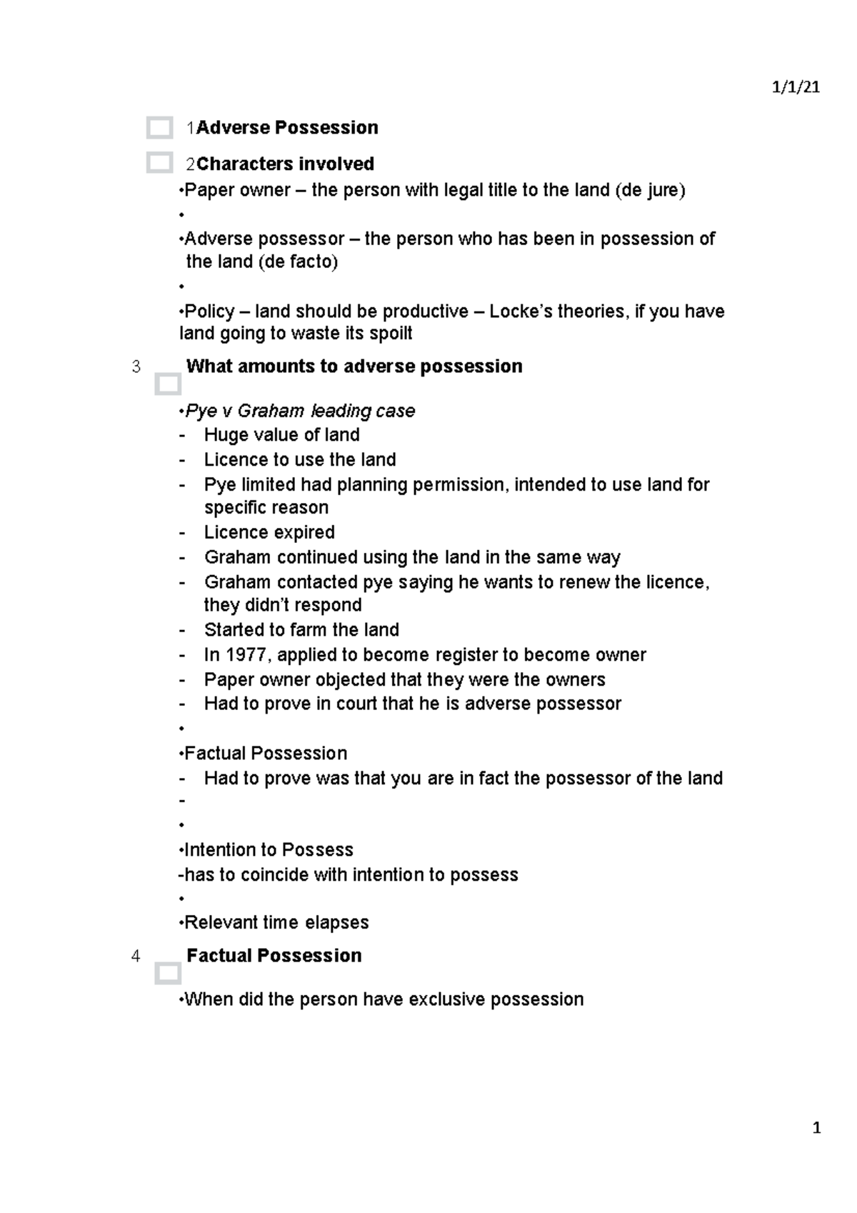 Adverse Possession - Notes from lecture - 1 Adverse Possession 2 ...