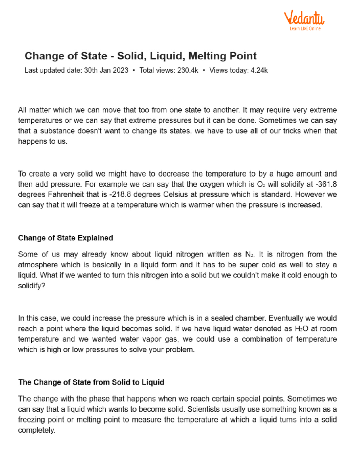 Change of State - Solid, Liquid, Melting Point - B.tech CSE - Studocu