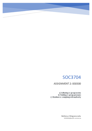 SOC3704 Assignment 2. 61177105 - SOC Group Dynamics Assignment 2 Unique ...