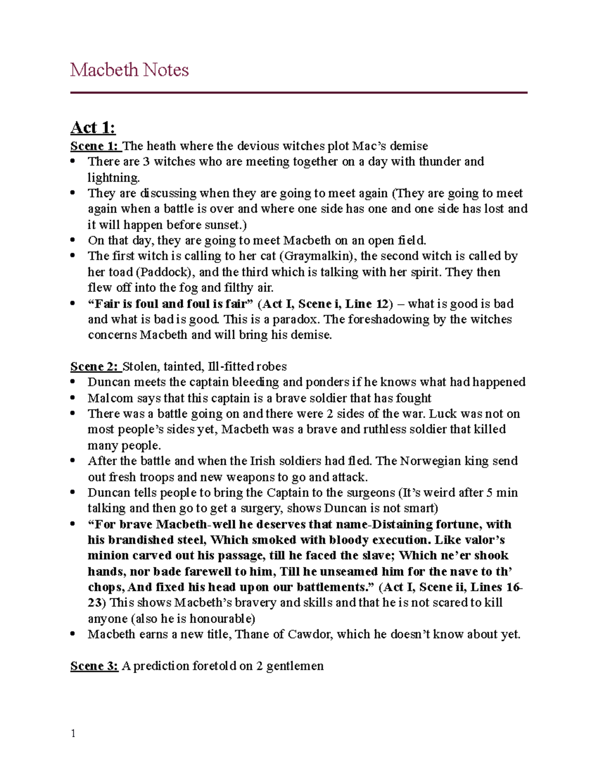 Macbeth Notes for the summary partaking in this story - Macbeth Notes ...