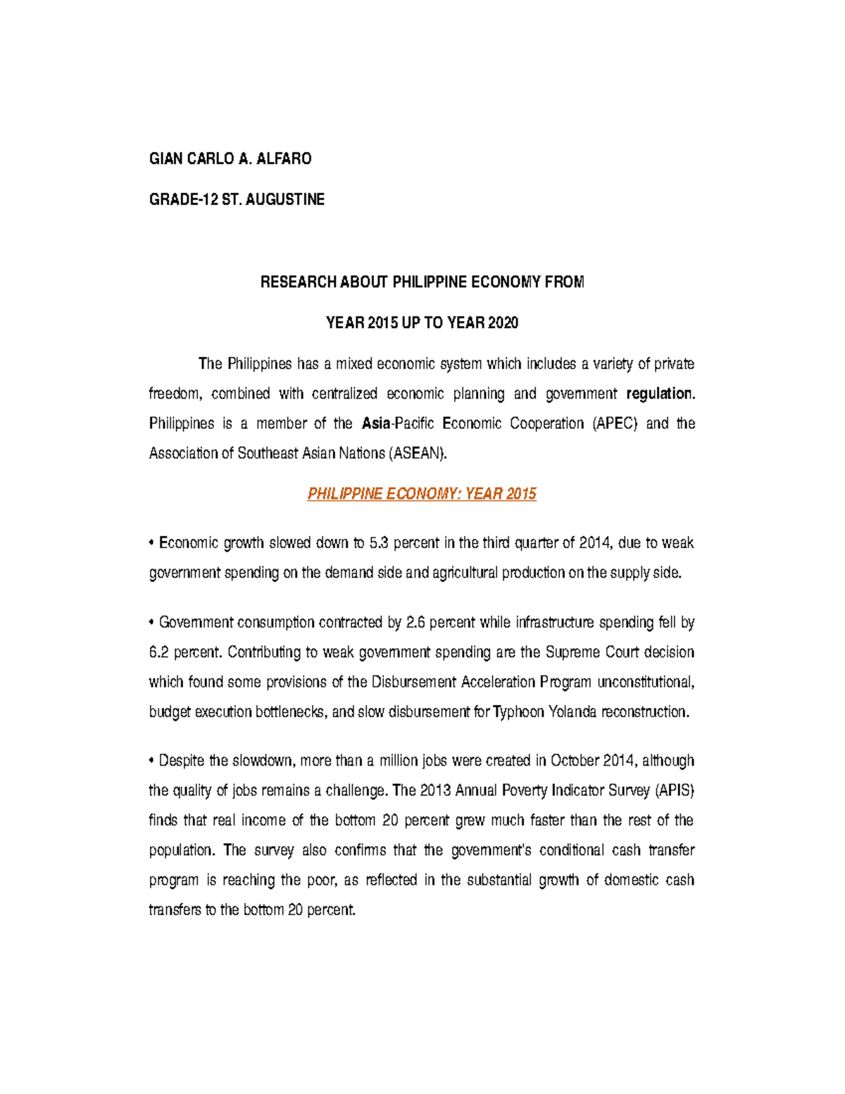 Performance task in Economics - ####### GIAN CARLO A. ALFARO ...