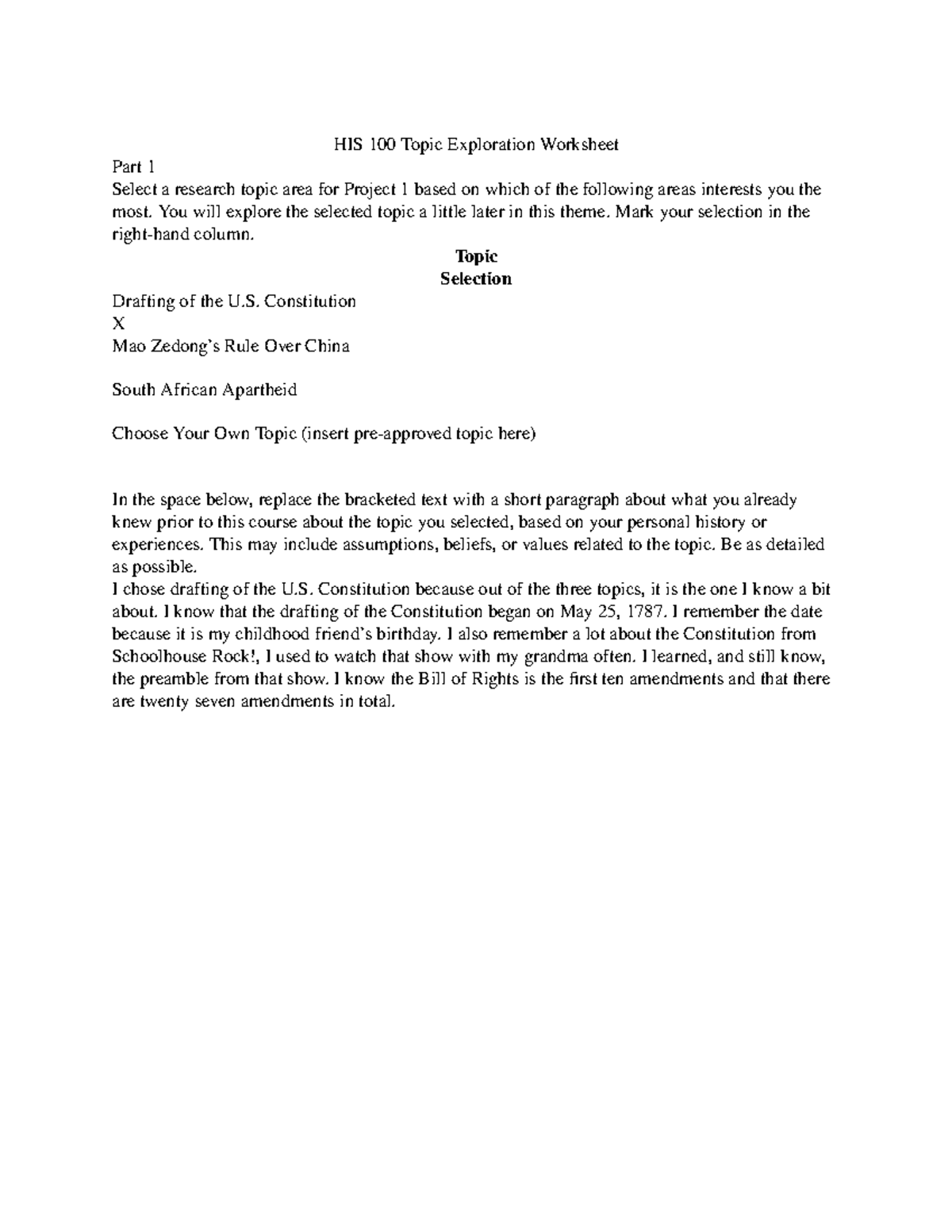 HIS 100 Topic Exploration Worksheet - HIS 100 Topic Exploration ...