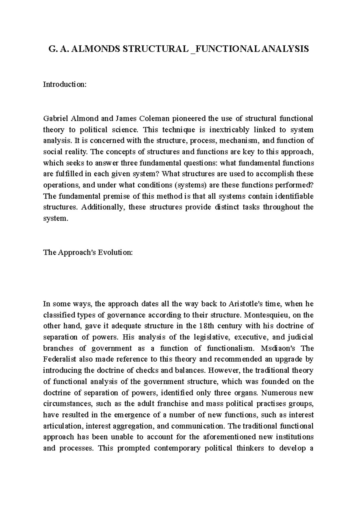G. A. Almonds Structural Functional Analysis - G. A. ALMONDS STRUCTURAL ...