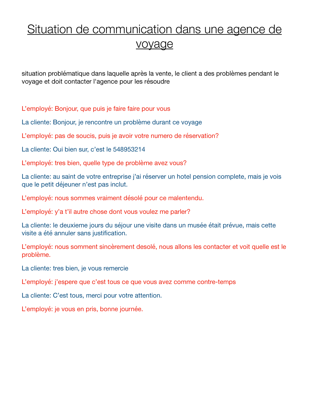 Dialogue agence de voyage - Situation de communication dans une agence ...