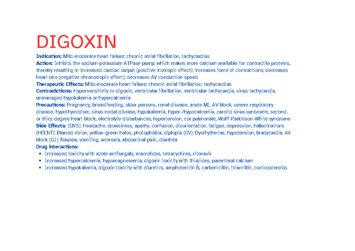 Digoxen med card - DIGOXIN Indication: Mild-moderate heart failure ...