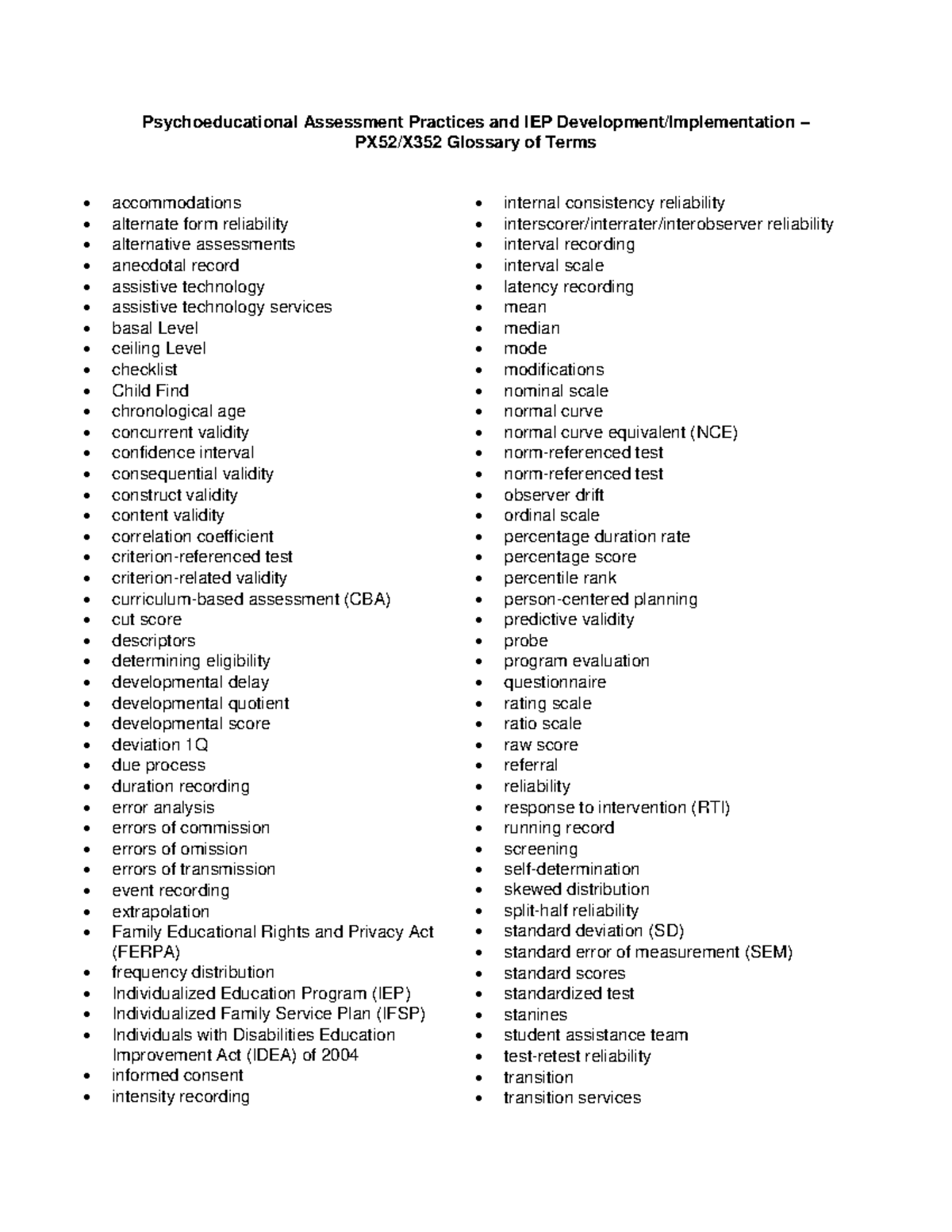 Px52 x352 glossary of terms - Psychoeducational Assessment Practices ...