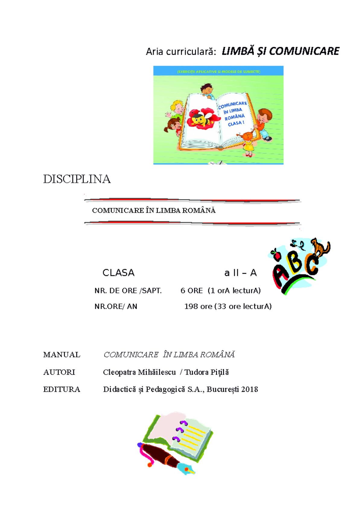 competente nivel primar, planuri de lectie - Aria curriculară: LIMBĂ ȘI ...