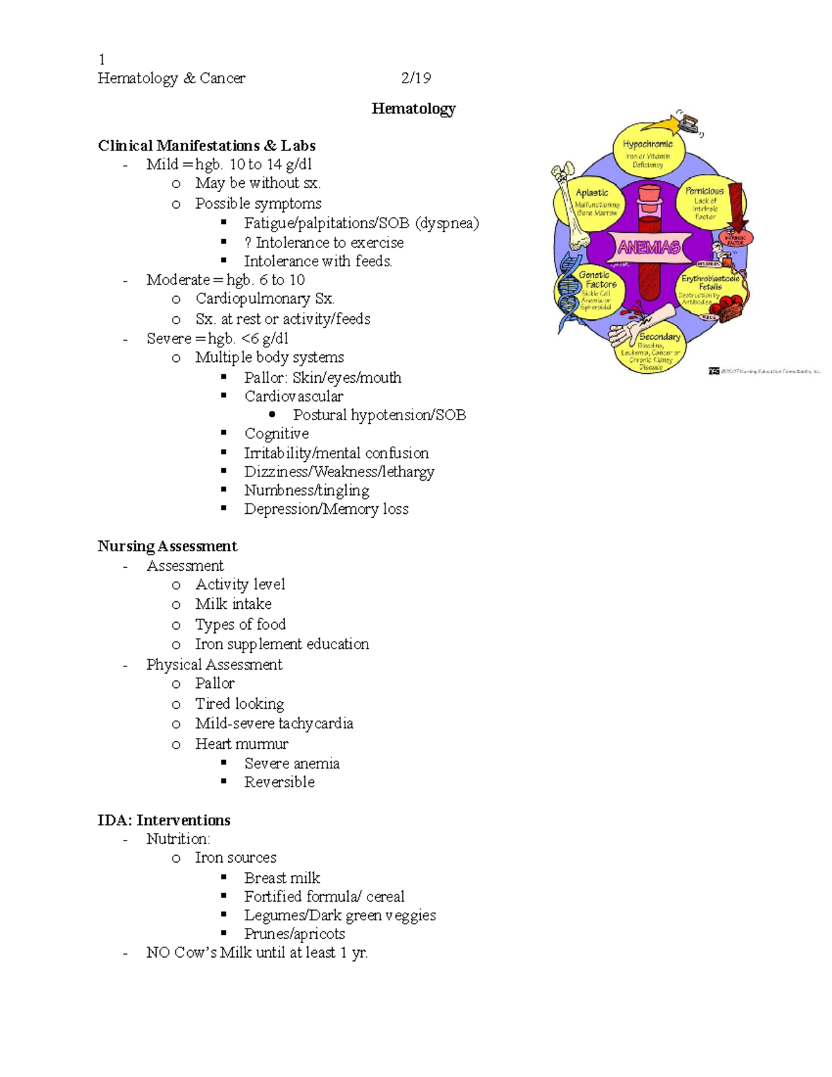 Hematology & Cancer - Lecture notes Exam 3 - Hematology & Cancer 2 ...