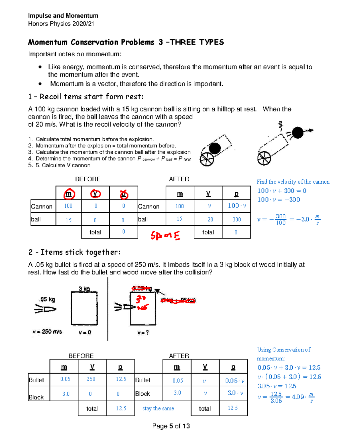 Class notes - momentum honors - collisions - Impulse and Momentum ...