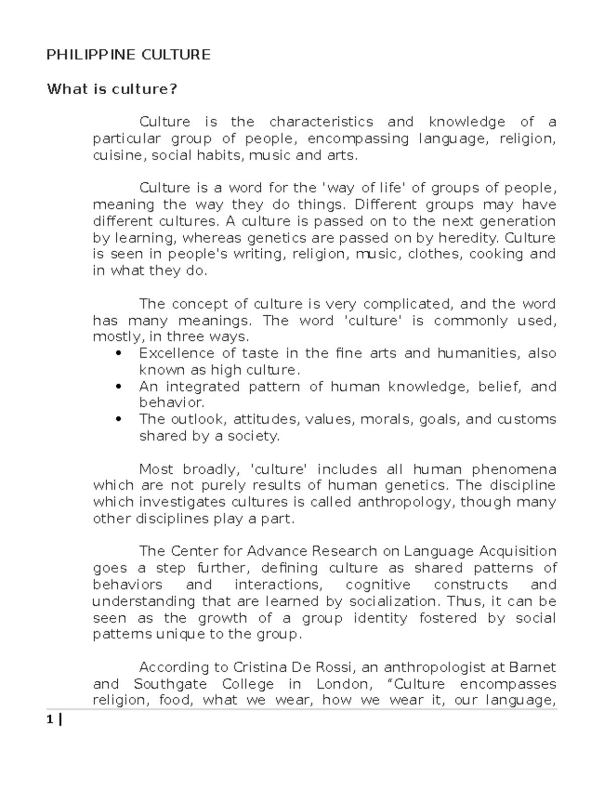 Gelect 3-1 - Philippine Culture - PHILIPPINE CULTURE What is culture ...