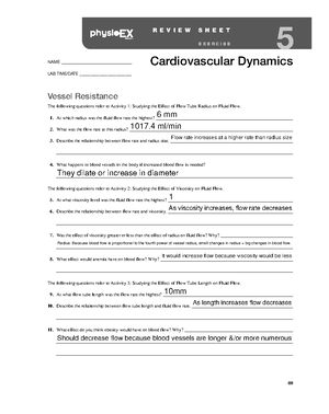 Physioex Answer Key - Key - These answers have been taken from a different version of PhysioEX ...