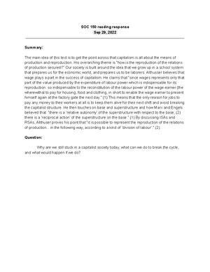 Reading reflection 4 - SOC 150 reading reflection 4 Sep 13, 2022 ...