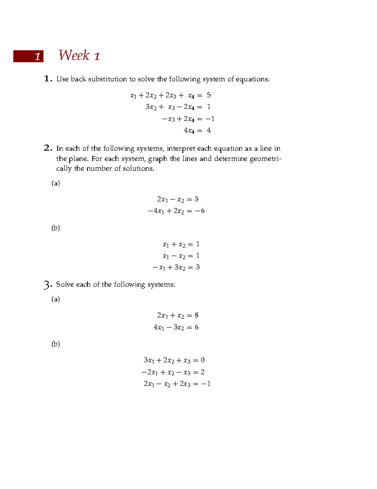 Tut exercise - no solutions - 1 Week 1 1. Use back substitution to ...