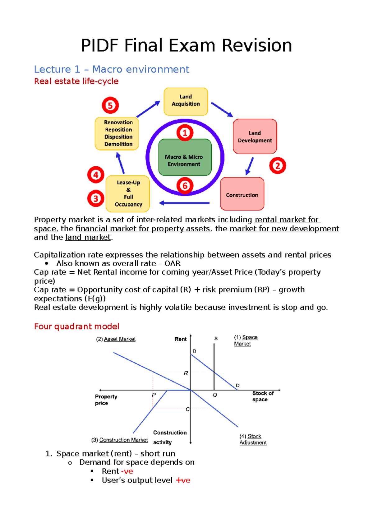 PIDF Final Exam Revision - Capitalization rate expresses the ...