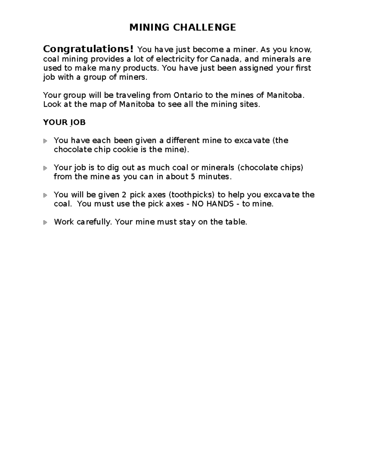 Cookie mining activity Gr 4 and 5 - MINING CHALLENGE Congratulations ...