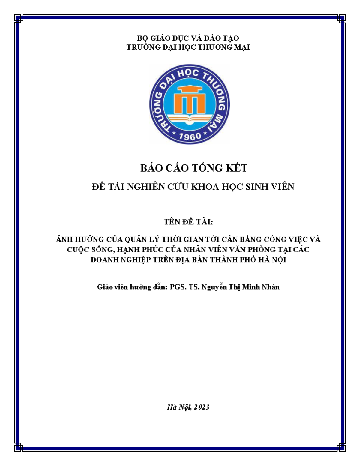 BÁO CÁO Nghiên CỨU KHOA HỌC - BỘ GIÁO DỤC VÀ ĐÀO TẠO TRƯỜNG ĐẠI HỌC ...
