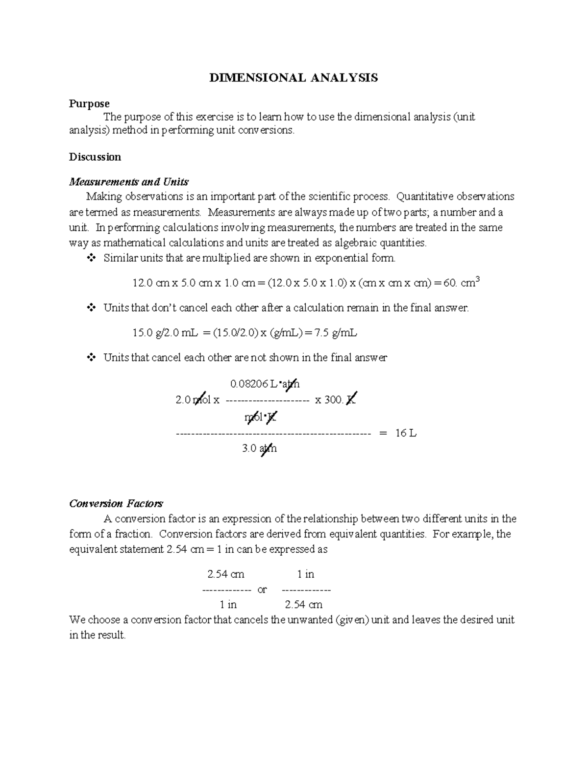 Dimensional Analysis - Course material - Purpose The purpose of this ...