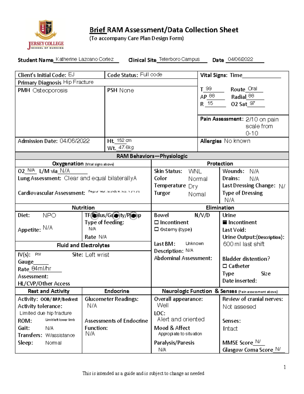 KLC RAM and care plan 2020 - 1 This is intended as a guide and is ...
