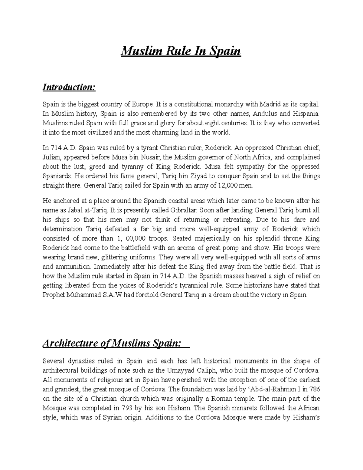 History of Muslims : Muslim Rule - Muslim Rule In Spain Introduction ...