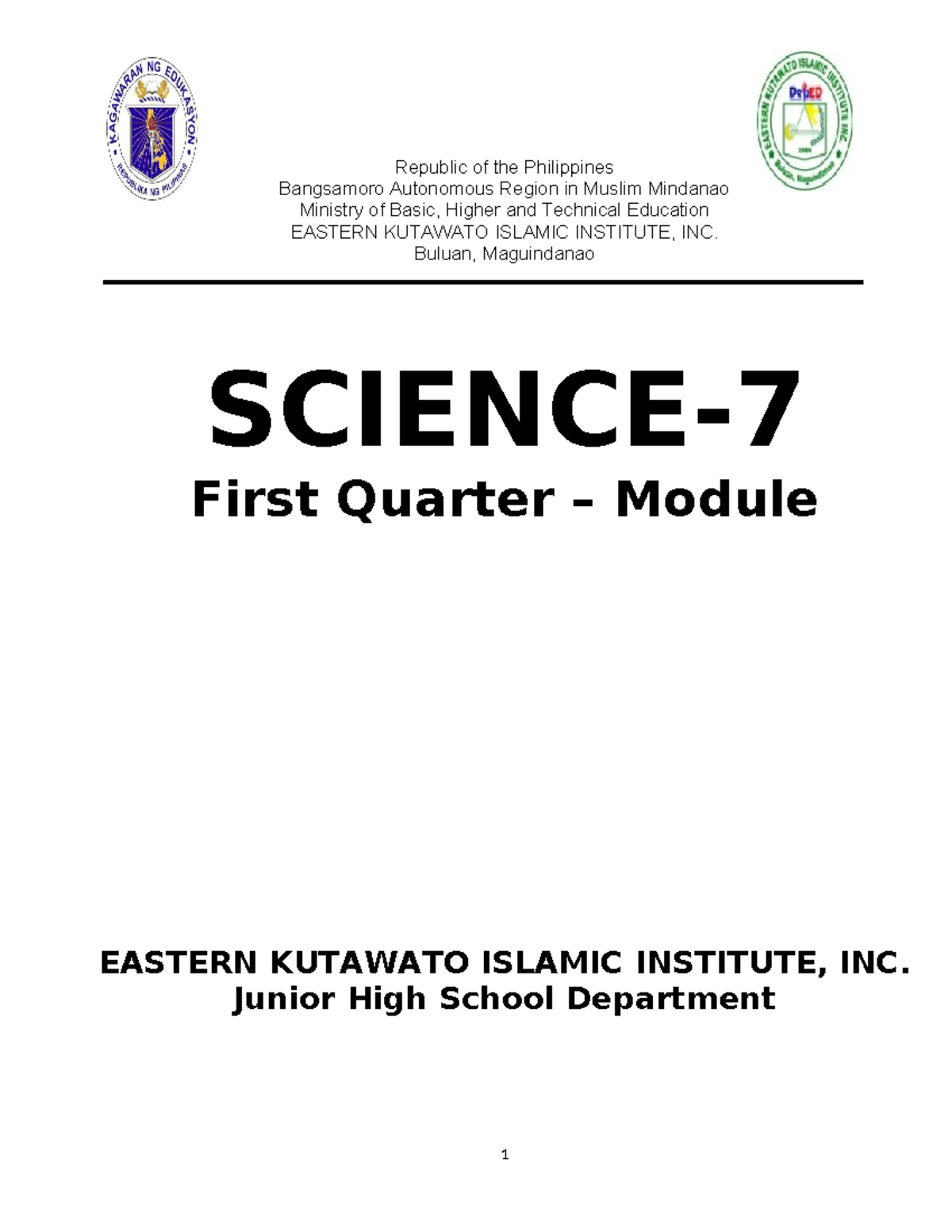 Science 7 1st Quarter - Republic of the Philippines Bangsamoro ...