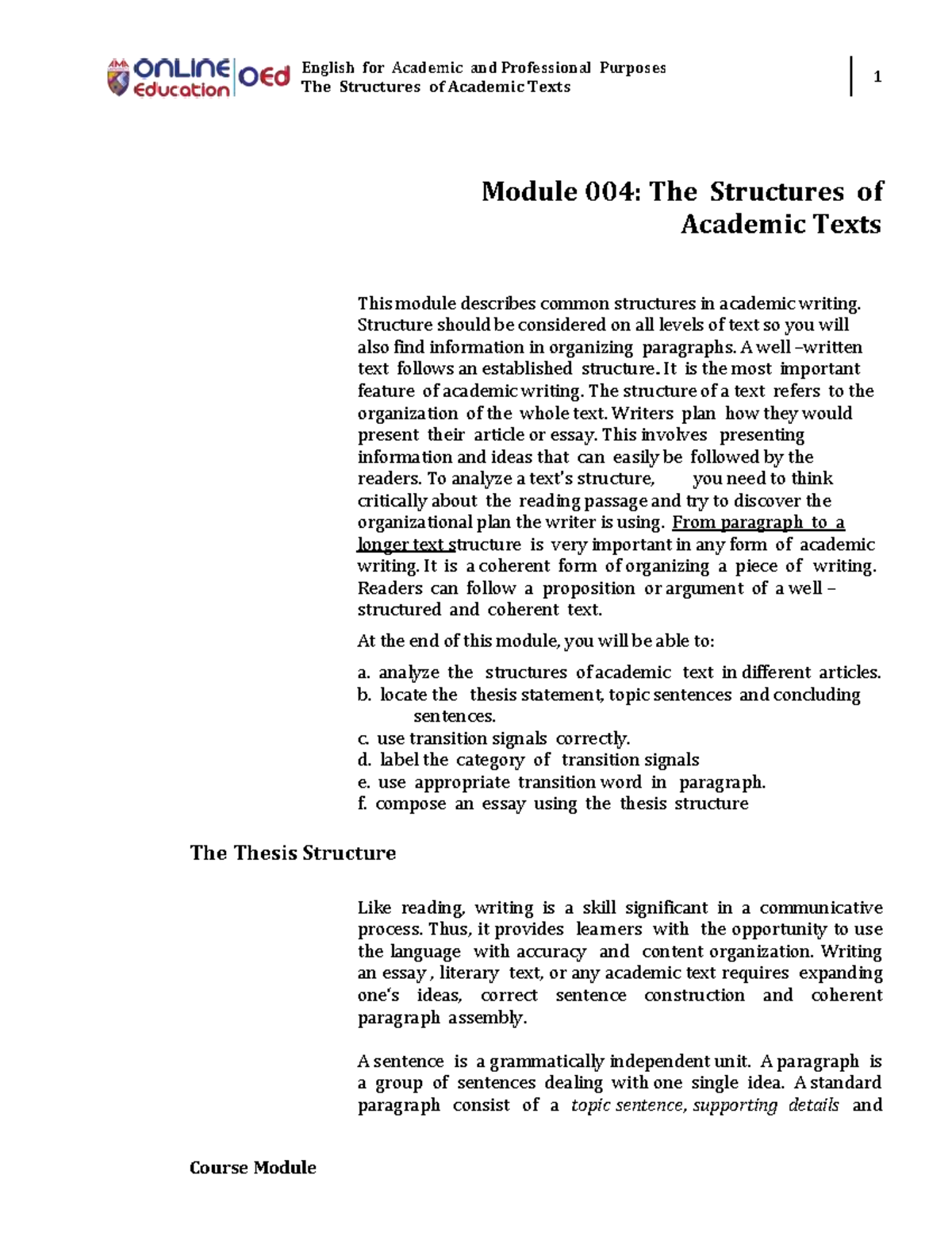 Structure Of Academic Text 1 English For Academic And Professional