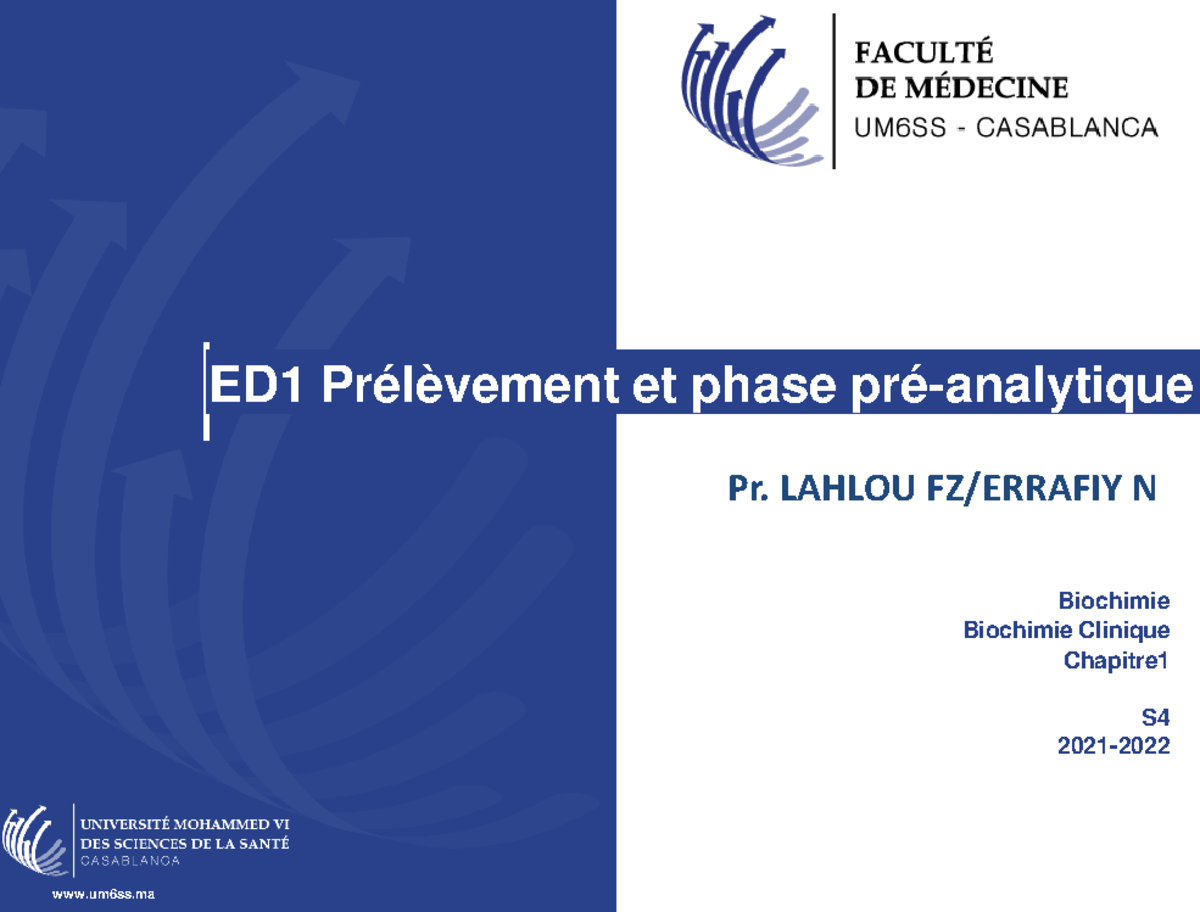 ED1 Prélèvement et phase pré-analytique - um6ss ED1 Prélèvement et ...