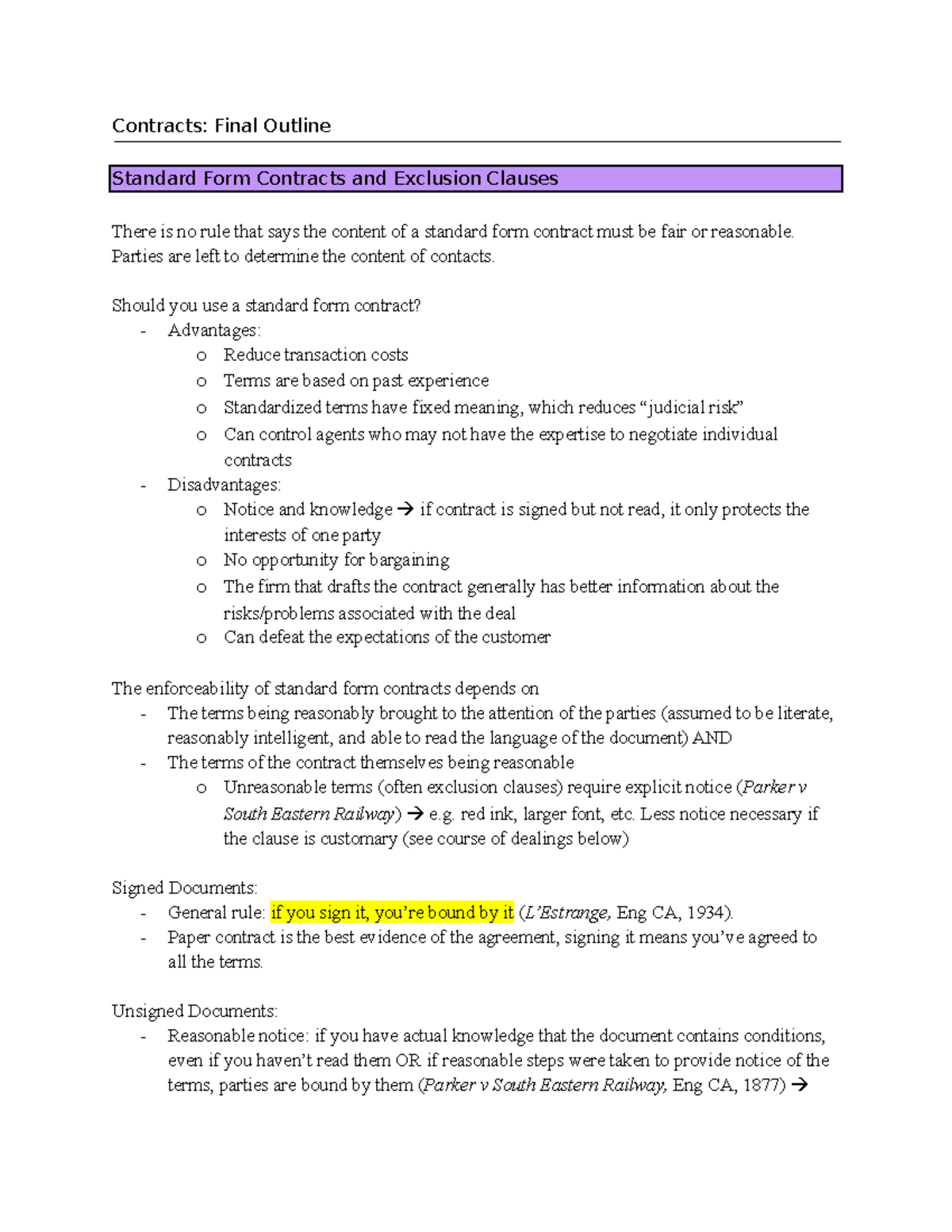 Contract law - Fall 2018 - Prof Mac - Contracts: Final Outline Standard ...