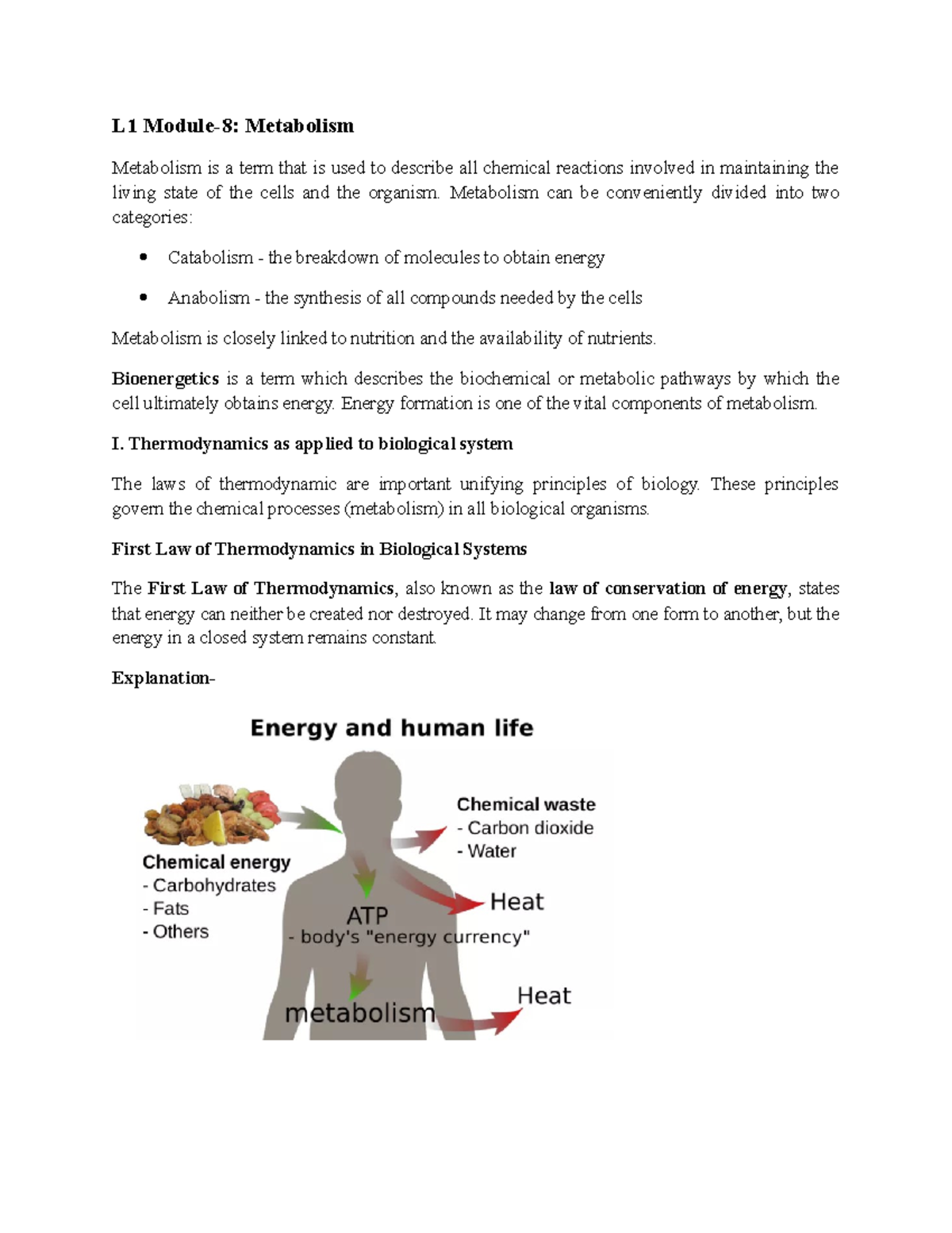 L1-Module-8 - biology - L1 Module-8: Metabolism Metabolism is a term ...