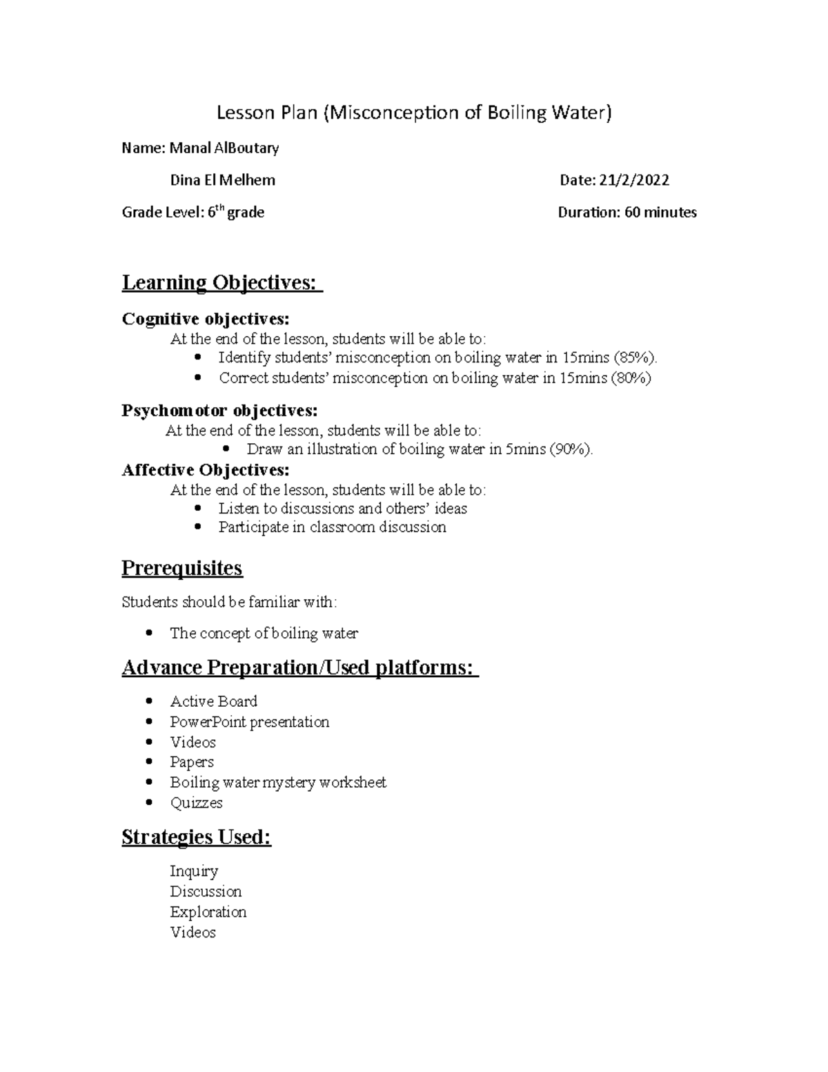 Boiling water misconception - Lesson Plan (Misconception of Boiling ...