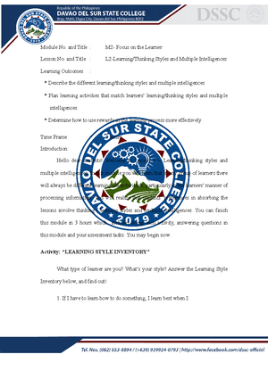 Facilitating learning module 2 lesson 1 2 - ####### ` Davao del Sur ...