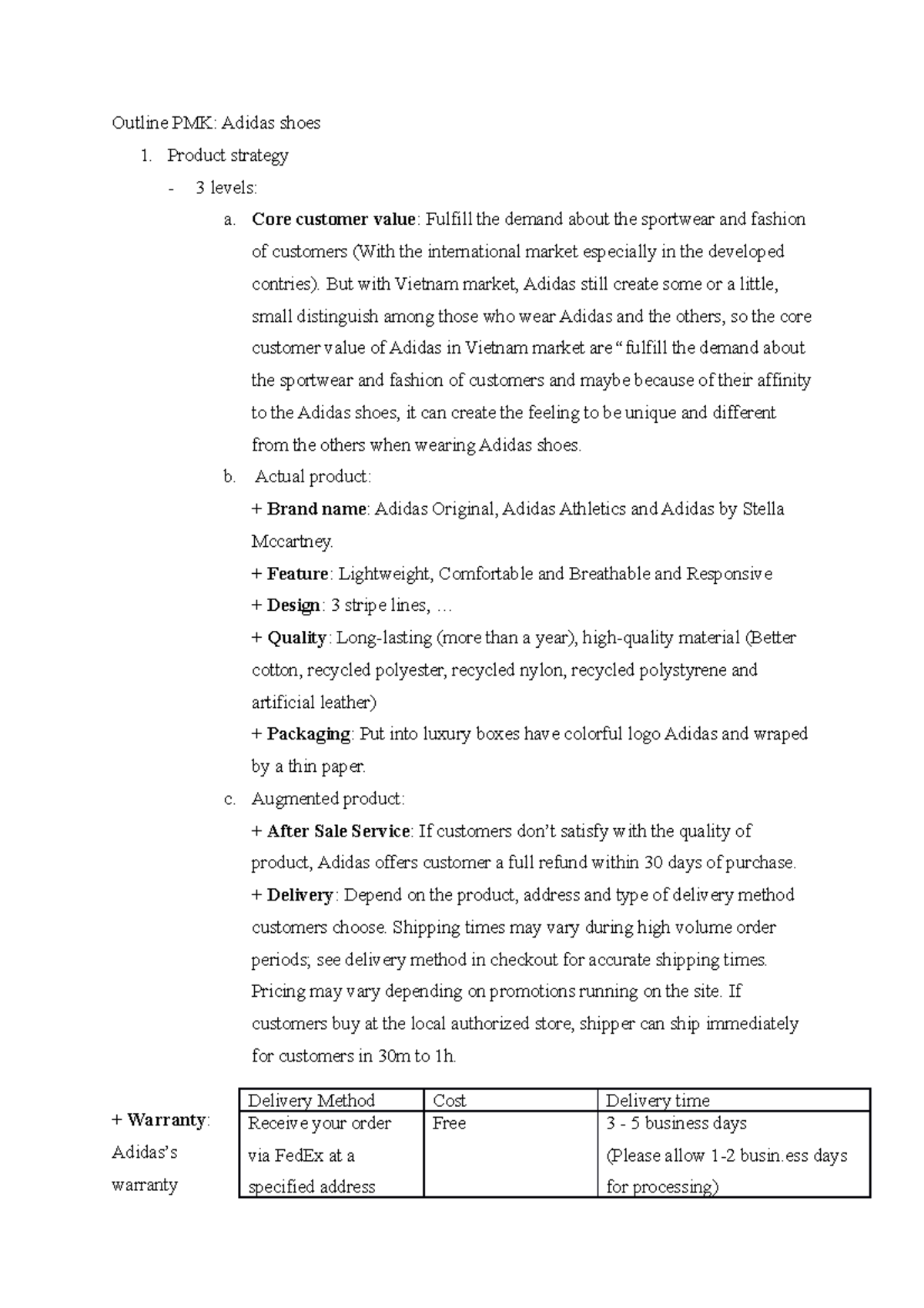 Adidas-Product-and-Pricing-Strategy - Outline PMK: Adidas shoes 1 ...