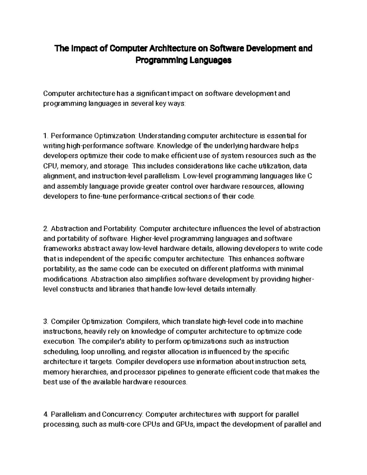 The Impact of Computer Architecture on Software Development and ...