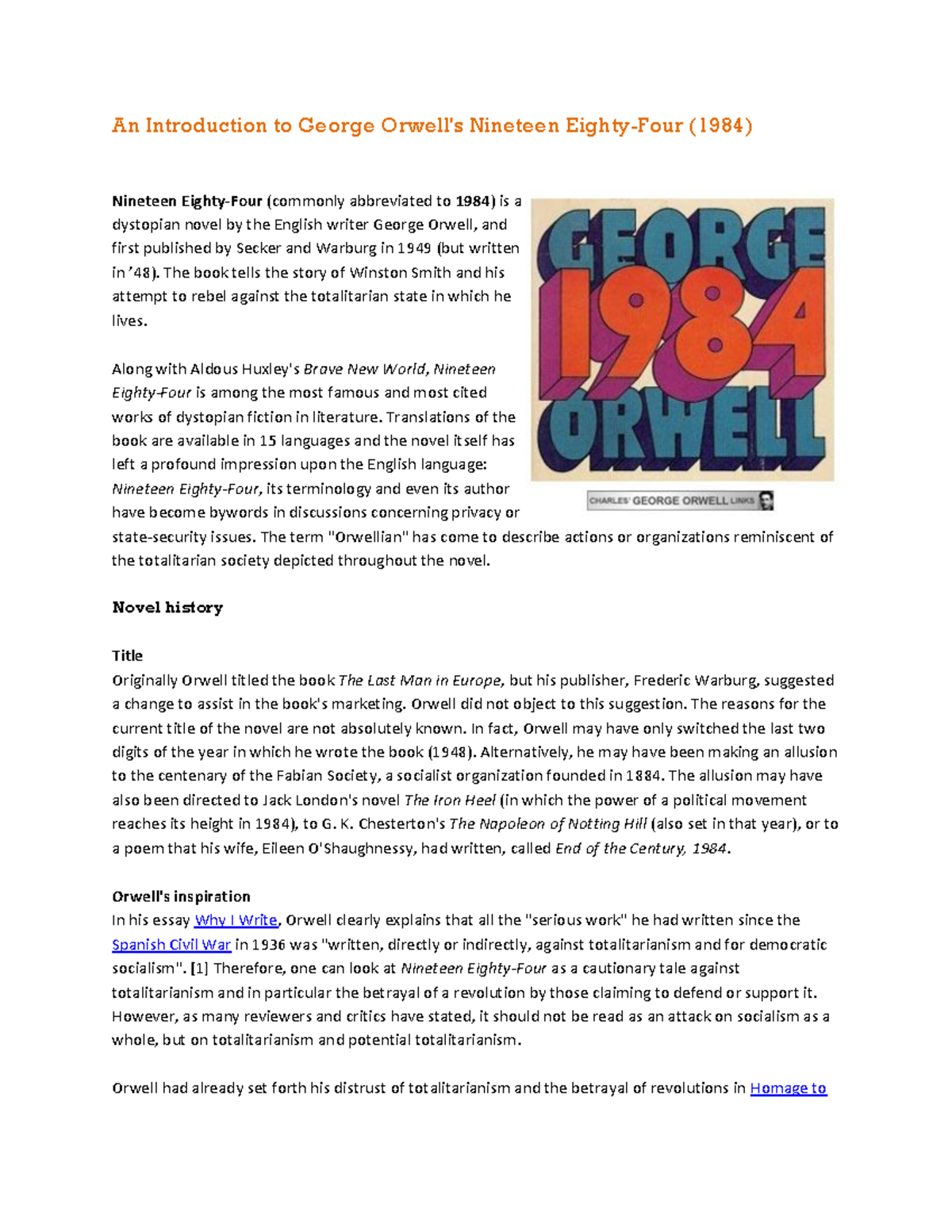 1984 - an introduction to george orwell - An Introduction to George ...