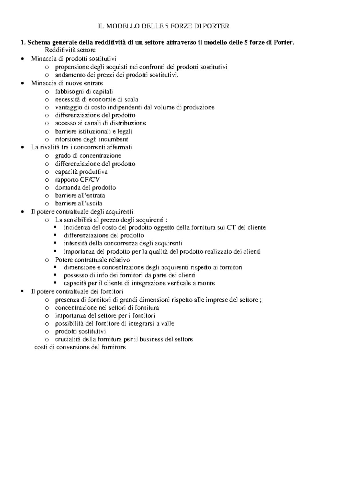 Strategia - IL MODELLO DELLE 5 FORZE DI PORTER Schema generale della ...